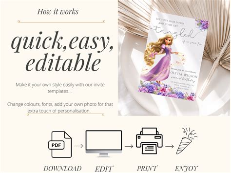 Invitaci N De Rapunzel Plantilla Editable De Invitaci N De Etsy Espa A