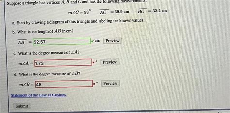 solved suppose a triangle has vertices a b and c and has