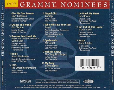 1997 Grammy Nominees By Various Artists Cd Feb 1997 Chronicles