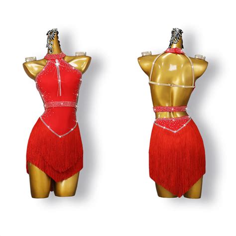 Custom Size Red Black Tassels Latin Dance Competition Dresses With