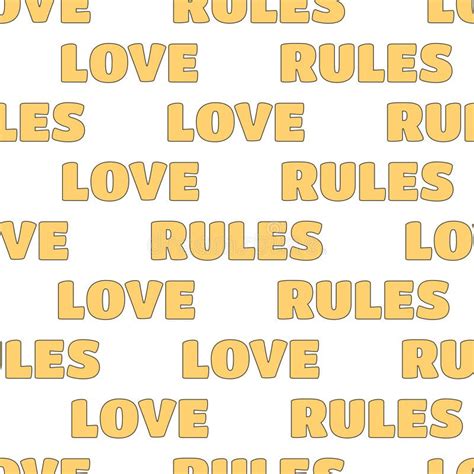 Abstract Groovy Hippie Seamless Patterns Outline Yellow Text Love Rules On White Background