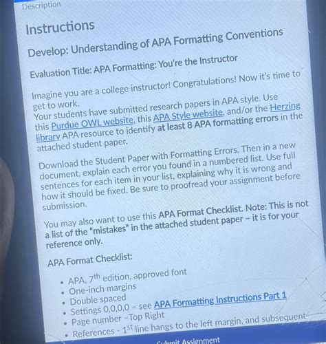Solved Descriptioninstructionsdevelop Understanding Of Apa Chegg