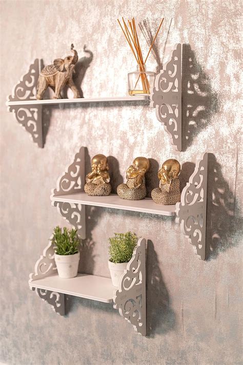 HomeZone Lot de 3 étagères murales flottantes style shabby chic pour