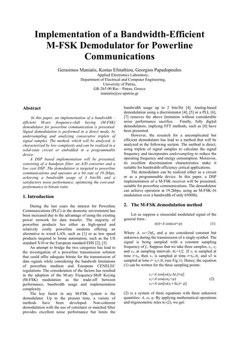 Pdf Abstract Implementation Of A Bandwidth Efficient M Fsk