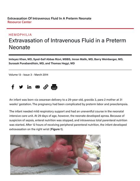 Pdf Extravasation Of Intravenous Fluid In A Preterm Neonate