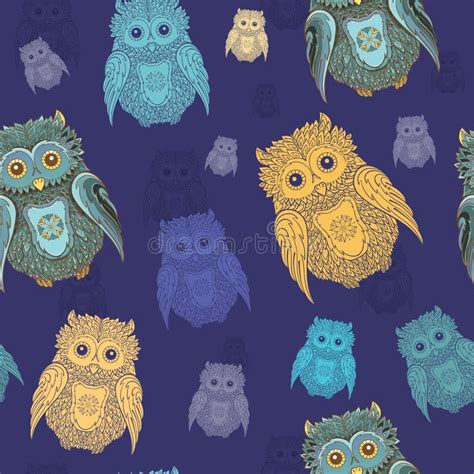 Seamless Pattern With Owls Stock Vector Illustration Of Ornament