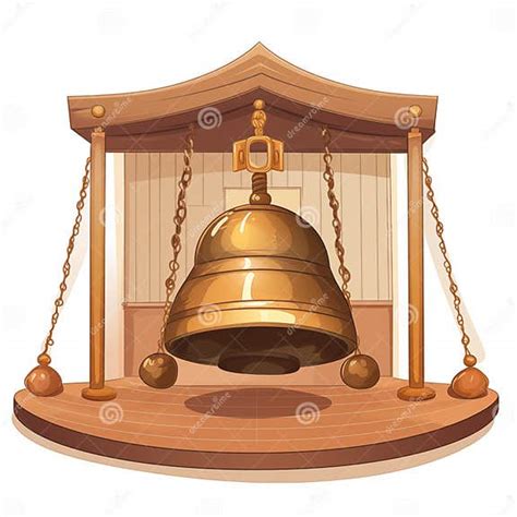 A Large Golden Bell Is Suspended From A Wooden Framework Featuring