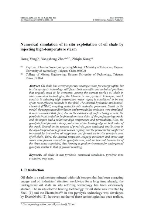 Pdf Numerical Simulation Of In Situ Exploitation Of Oil Shale