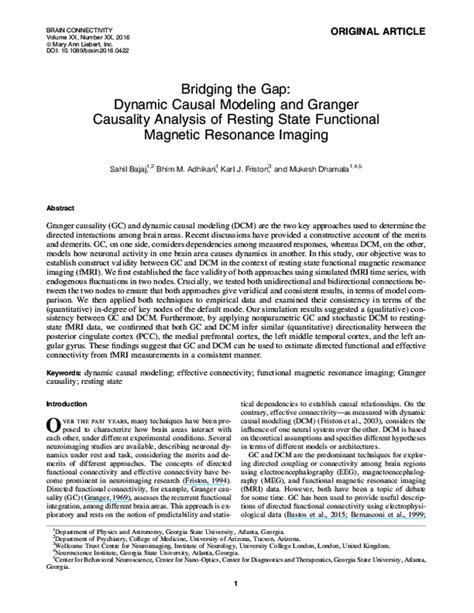 Pdf Bridging The Gap Dynamic Causal Modeling And Granger Causality Analysis Of Resting State