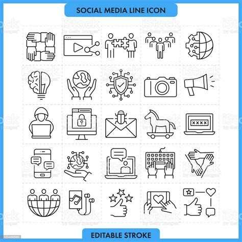 디지털 마케팅 라인 아이콘 세트입니다 편집 가능한 스트로크 Brand Name Online Messaging Platform에