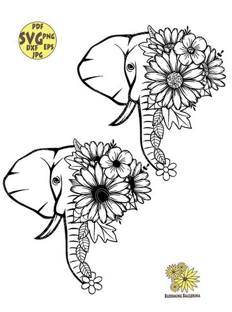 Elephant Svg Floral Svg Floral Animal Svg Daisy Svg Plant Etsy Uk