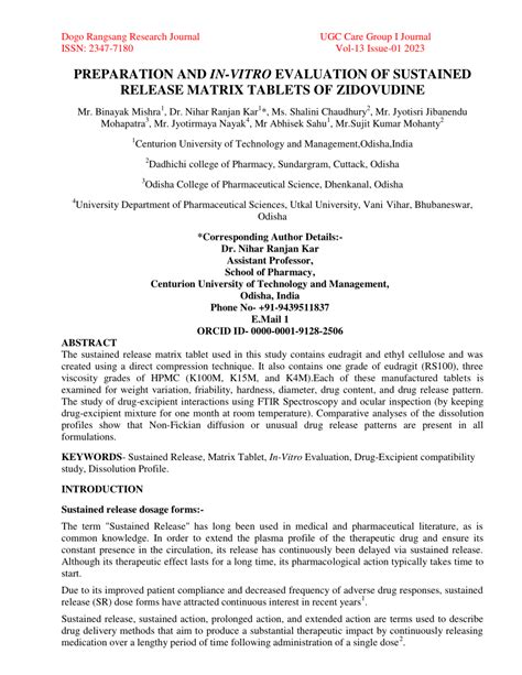 Pdf Preparation And In Vitro Evaluation Of Sustained Release Matrix
