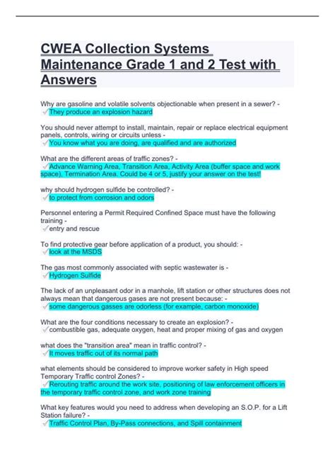 CWEA Collection Systems Maintenance Grade And Test With Answers Cwea Stuvia US