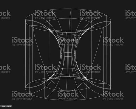 사이버 왜곡 된 모양 복고풍 펑크 디자인 요소 검정색 배경의 와이어프레임 웨이브 형상 모양입니다 벡터 일러스트 레이 션 3차원 형태에 대한 스톡 벡터 아트 및 기타 이미지