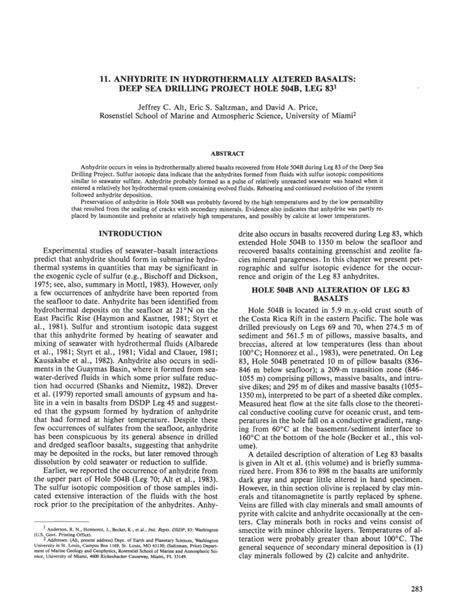 Pdf Anhydrite In Hydrothermally Altered Basalts Deep Sea Drilling
