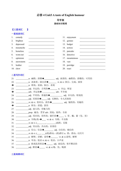 学年人教版高中英语单元复习学案必修四 Unit A taste of English humour 学生版教师版 世纪教育网