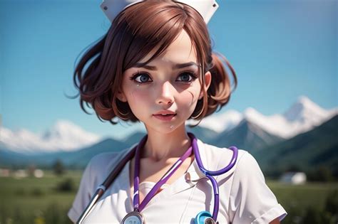 Premium Photo A Nurse With A Stethoscope On Her Head Stands In Front