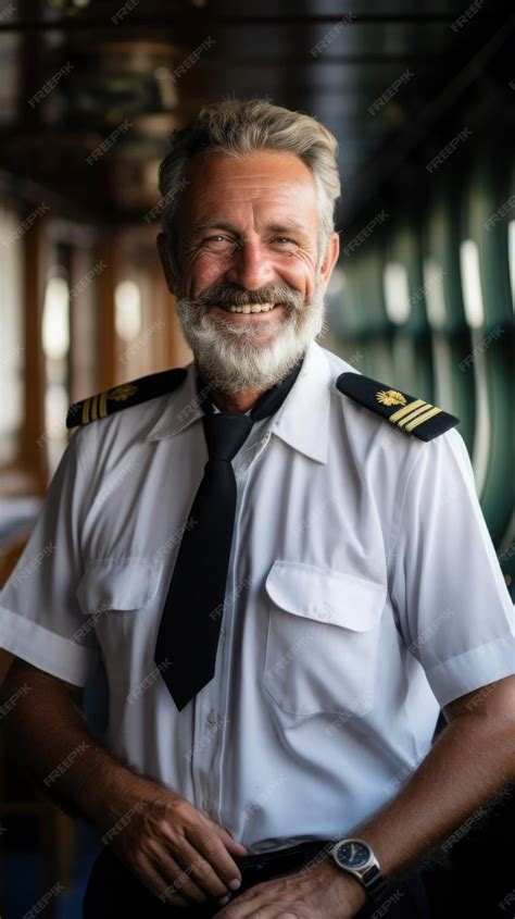 Premium Ai Image Portrait Ship Captain In Uniform Standing On The