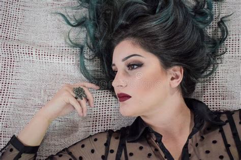 Beautiful Goth Girl Laying In Bed Thinking While Looking Away Stock Image Image Of Calmness