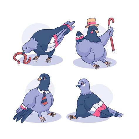 손으로 그린 만화 비둘기 그림 프리미엄 벡터