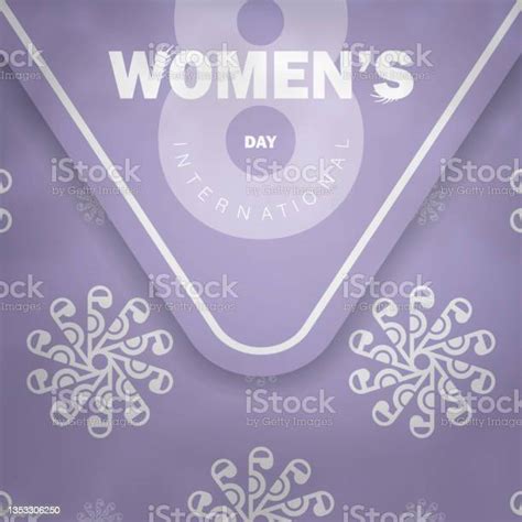 플라이어 8 3 월 세계 여성의 날 보라색 색상 럭셔리 화이트 패턴 International Womens Day에 대한 스톡