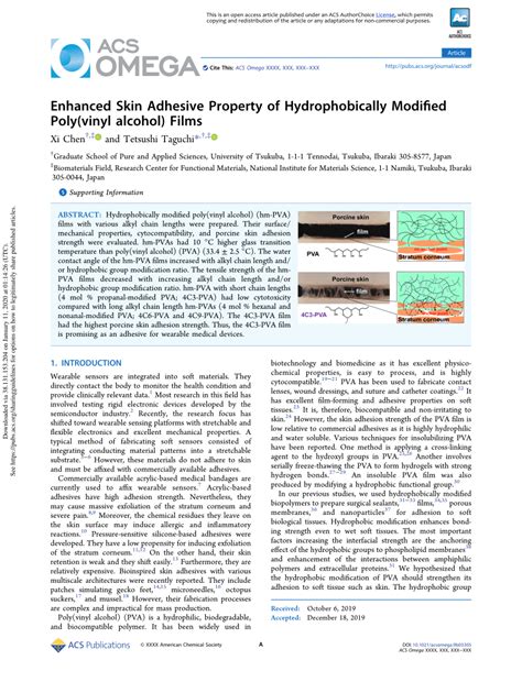Pdf Enhanced Skin Adhesive Property Of Hydrophobically Modified Polyvinyl Alcohol Films