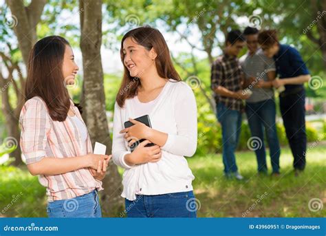 Classmates Stock Image Image Of Casual Park Cellphone 43960951