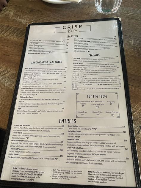 Menu At Crisp Rochester Pub And Bar Rochester