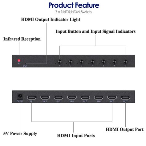 4k 7 Ports In 1 Out Ports Umschalter Hdmi Switch 7x1 Video Switcher Selector Box With Ir Remote