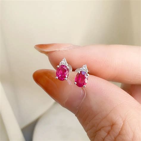 18k Oval Shaped Ruby Earring With Diamonds — Lovélle Jewellery