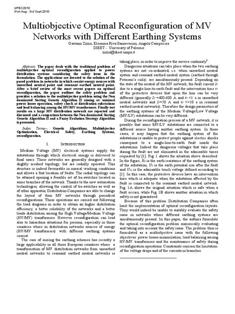 Multiobjective Optimal Reconfiguration Of Mv Networks With Different Earthing Systems Pdf