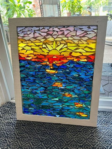 Stained Glass Mosaic Window Rising Sun Stained Glass Panel Window