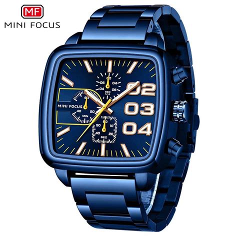 MINIFOCUS MF0314G Bleu Montre à quartz étanche pour homme avec