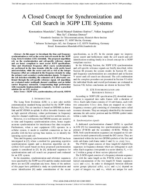 Pdf A Closed Concept For Synchronization And Cell Search In 3gpp Lte