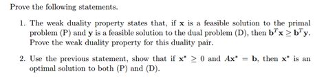 Prove The Following Statements The Weak Duality