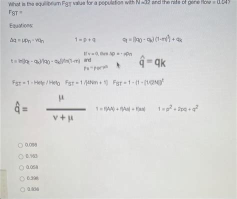 Solved What Is The Equilibrium Fst Value For A Population