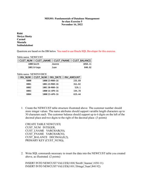Inclass Activity Sql Assignment Mis Fundamentals Of Database