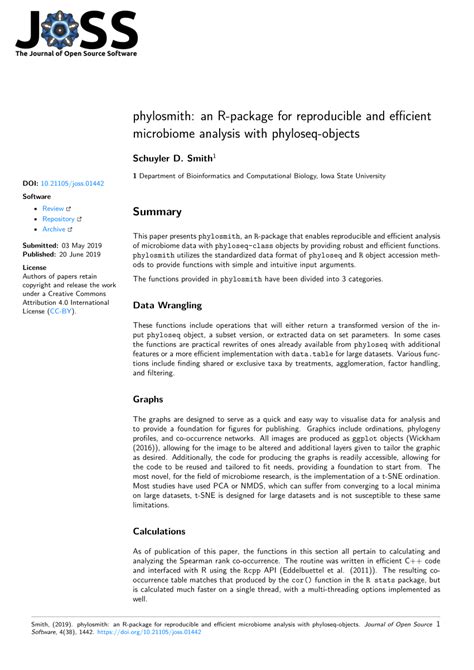 Pdf Phylosmith An R Package For Reproducible And Efficient Microbiome Analysis With Phyloseq