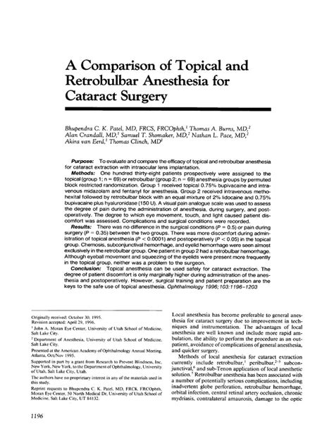 A Comparison Of Topical And Retrobulbar Pdf Download Free Pdf Surgery Anesthesia