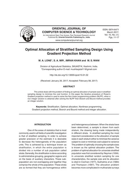 pdf optimal allocation of stratified sampling design using gradient