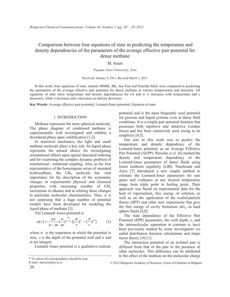 Pdf Comparison Between Four Equations Of State In Predicting The Temperature And Density Depen