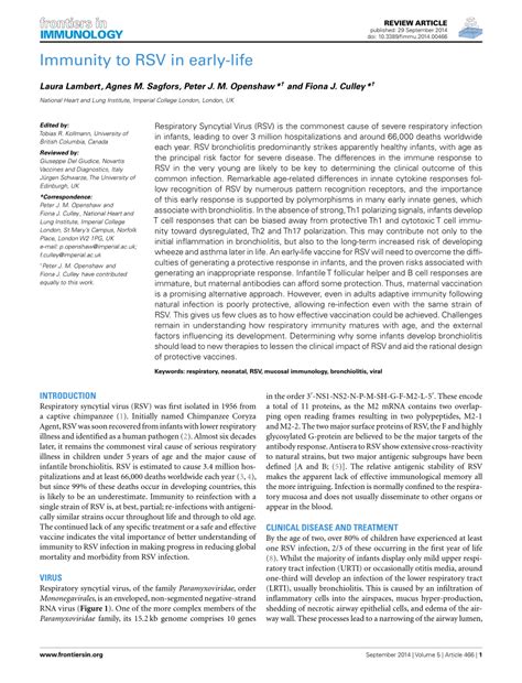 Pdf Immunity To Rsv In Early Life