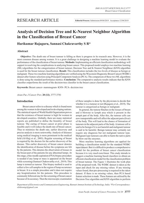 Pdf Analysis Of Decision Tree And K Nearest Neighbor Algorithm In The