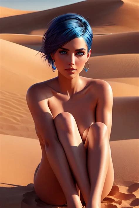 Dopamine Girl A Digital Art Of A Argentina Girl Naked Sitting On Bent Knees In The Desert Five