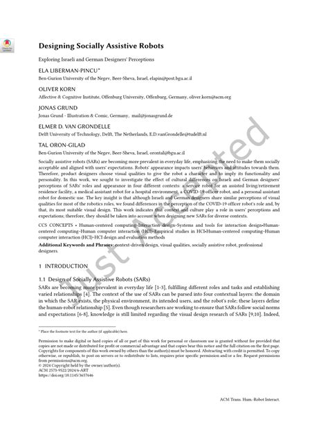Pdf Designing Socially Assistive Robots Exploring Israeli And German Designers Perceptions