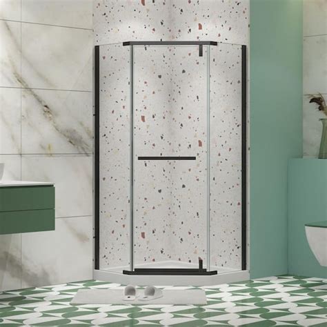 Jimsmaison 36 In W X 72 In H Neo Angle Pivot Semi Frameless Corner
