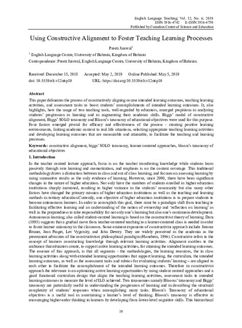 Pdf Using Constructive Alignment To Foster Teaching Learning Processes