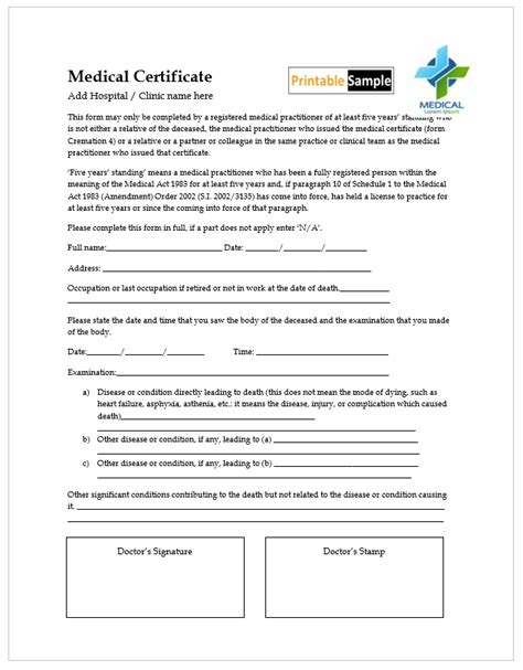 Self Certificate Sick Note Template