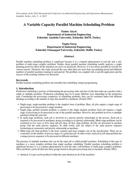 A Variable Capacity Parallel Machine Scheduling Problem Pdf Scheduling Production Processes