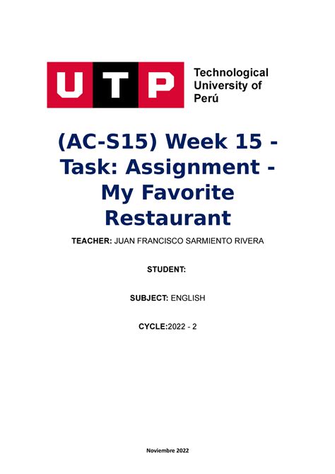 AC S15 Week 15 Task Assignment My Favorite Restaurant AC S15 Week